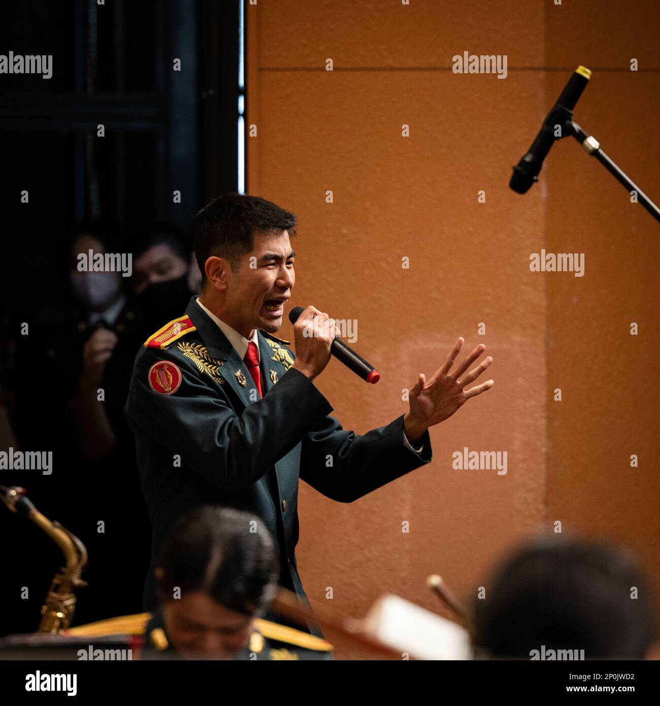 A member of the Japan Ground Self-Defense Force 15th Brigade Band ...