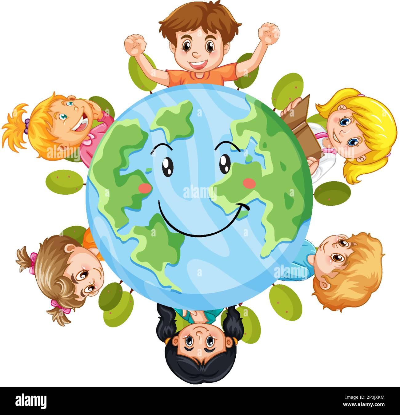 Earth planet with cartoon characters illustration Stock Vector Image ...