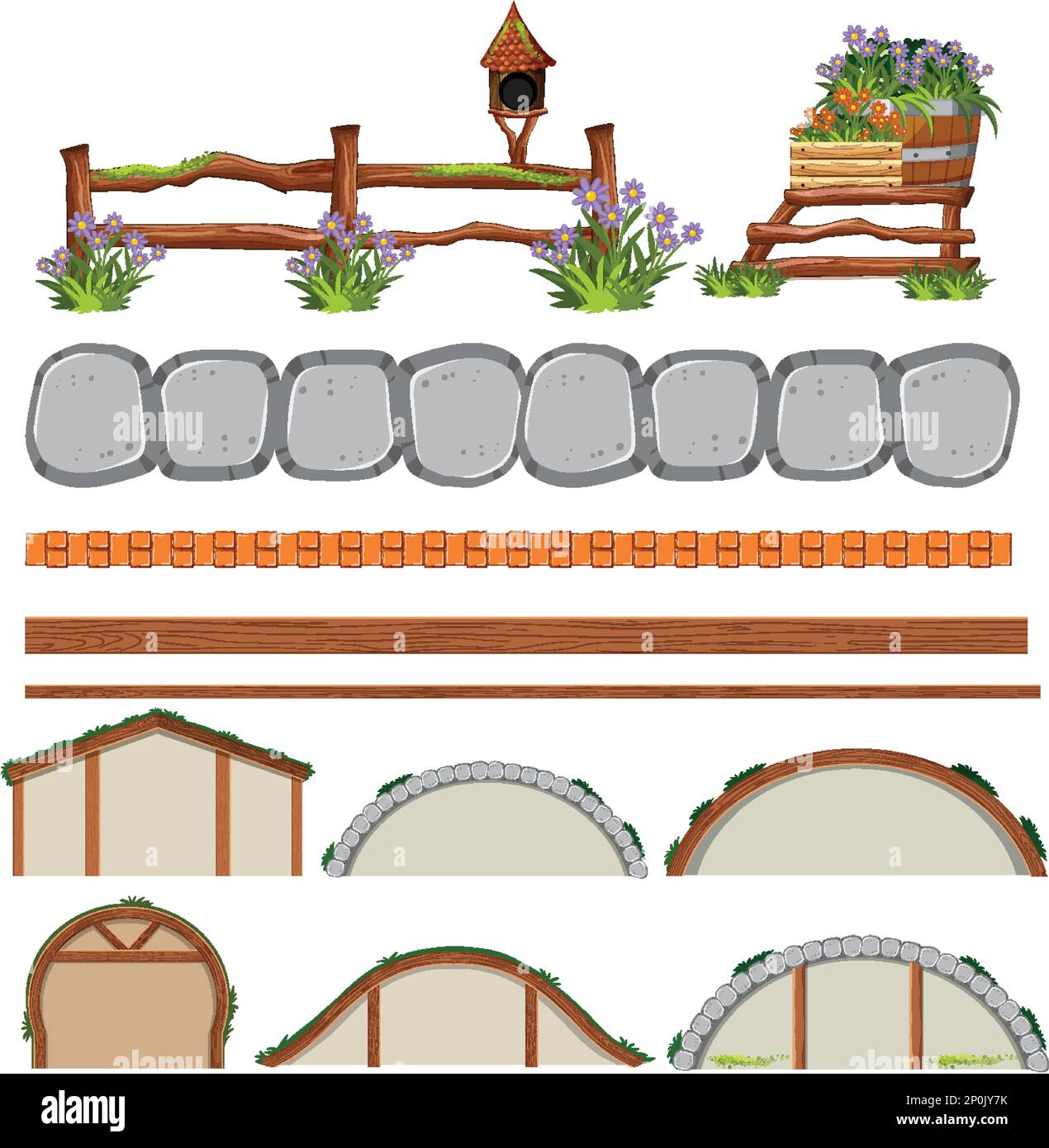 Set Of Hobbit House With Seperate Door And Window Illustration Stock Vector Image And Art Alamy