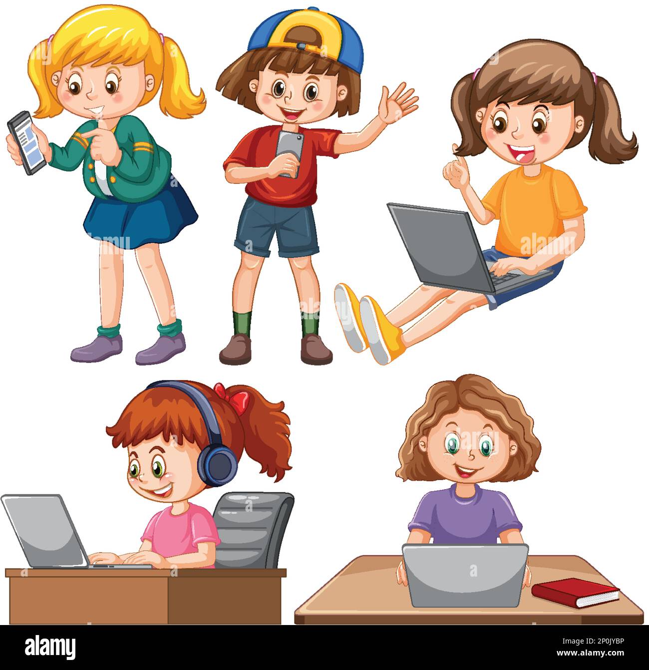 Set of children using laptop illustration Stock Vector Image & Art - Alamy