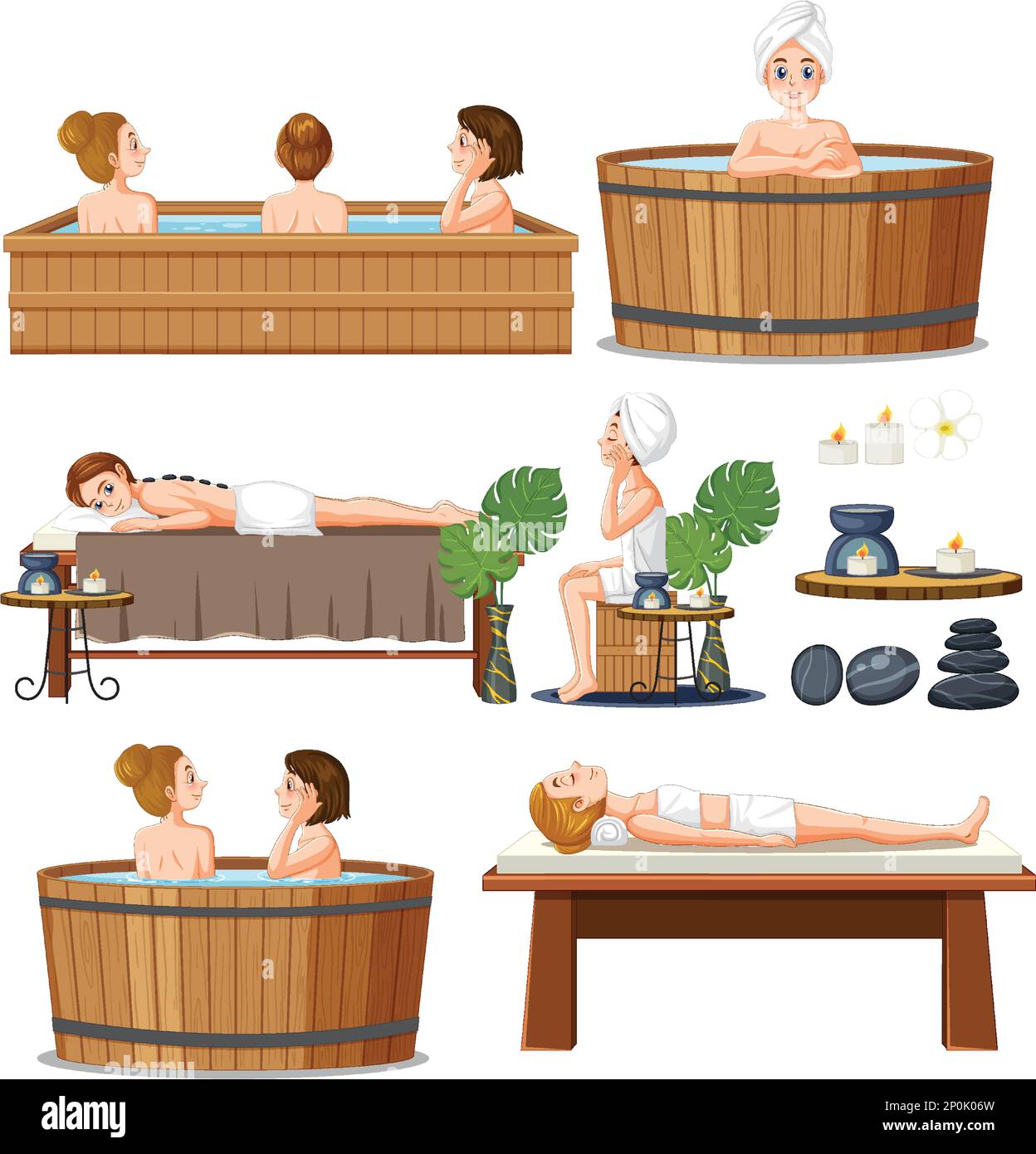 Collection of women enjoying spa treatments illustration Stock Vector ...