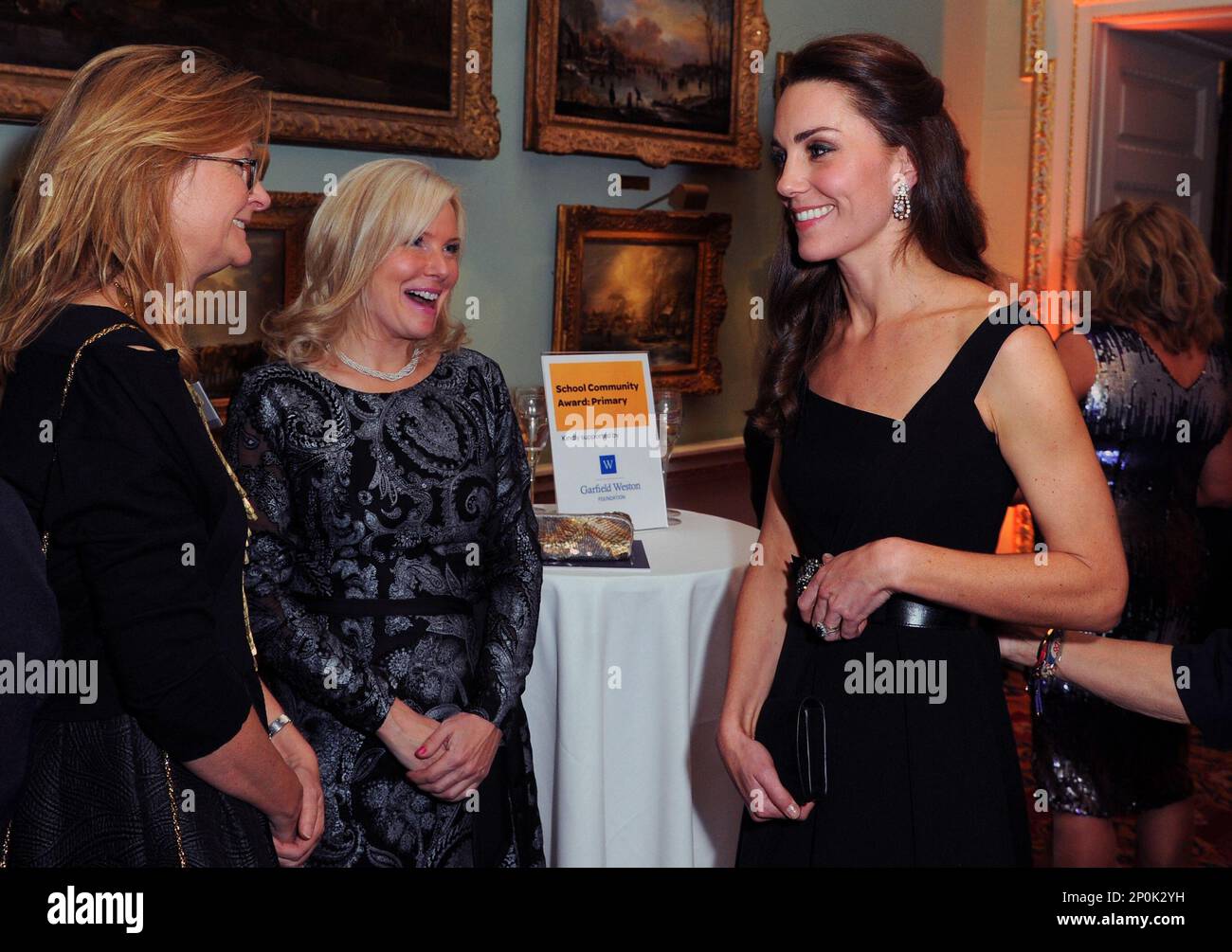 Britain's Kate, the Duchess of Cambridge speaks to guests after ...