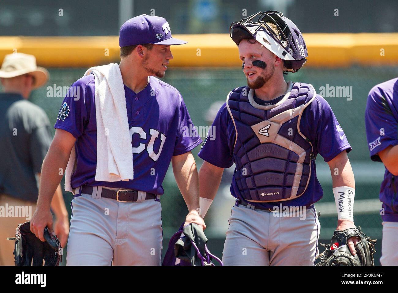 TCU Horned Frogs pitcher Jared Janczak (41) and catcher Evan Skoug (9 ...