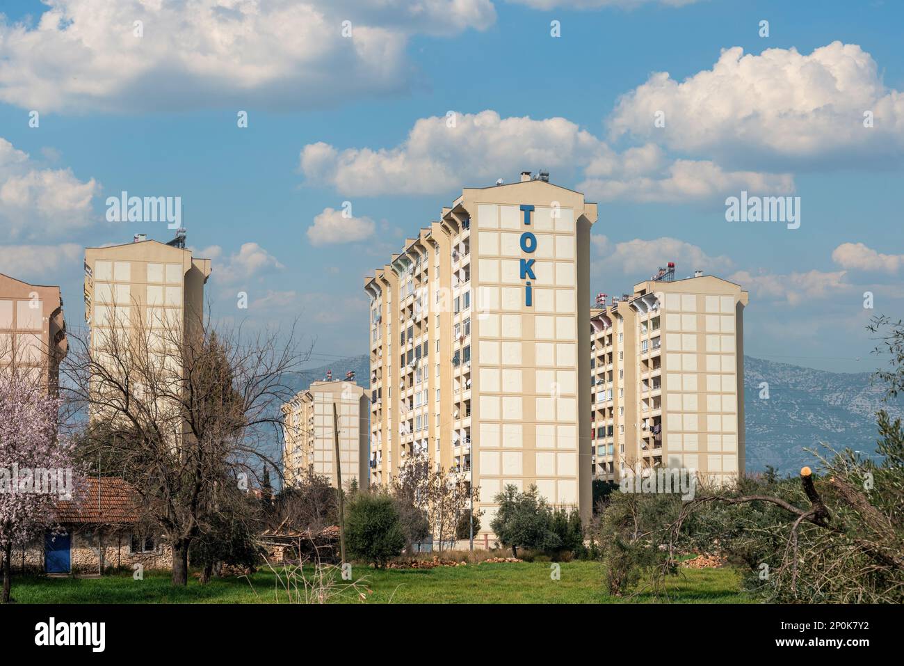 Antalya, Turkey - March 2, 2023: Aerial view of Toki social housing ...