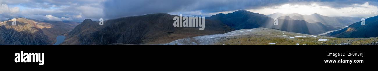 Snowdonia, Wales- Very wide! Panoramic view of the Ogwen Valley and ...