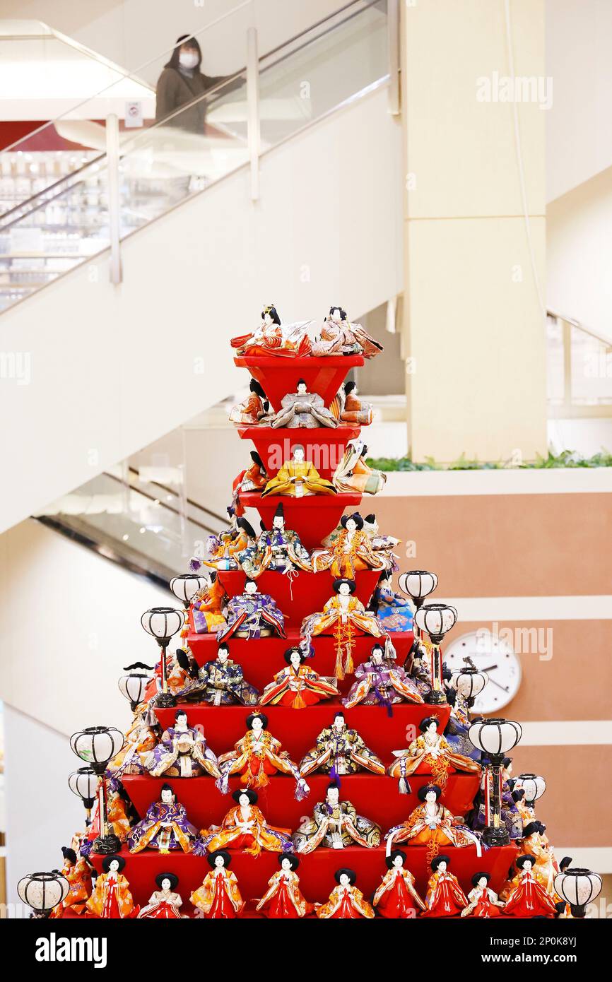 March 3, 2023, Konosu, Saitama, Japan: A 7 meter in height doll pyramid ...