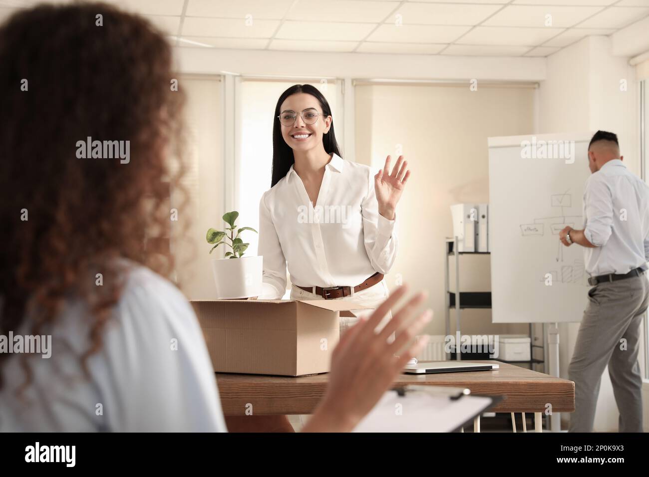 Employee greeting new coworker in modern office Stock Photo - Alamy