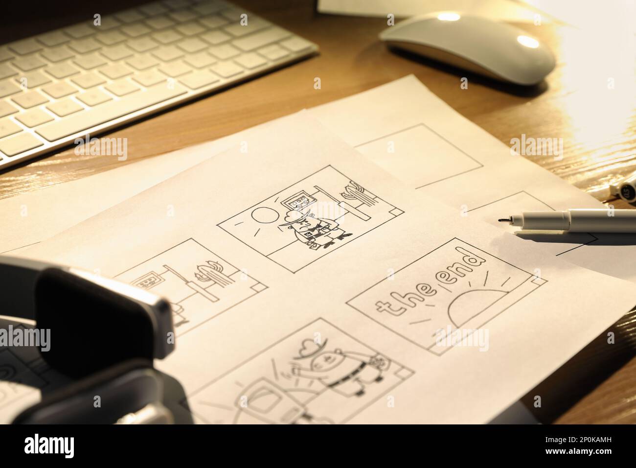 Storyboard with cartoon sketches at workplace Stock Photo - Alamy