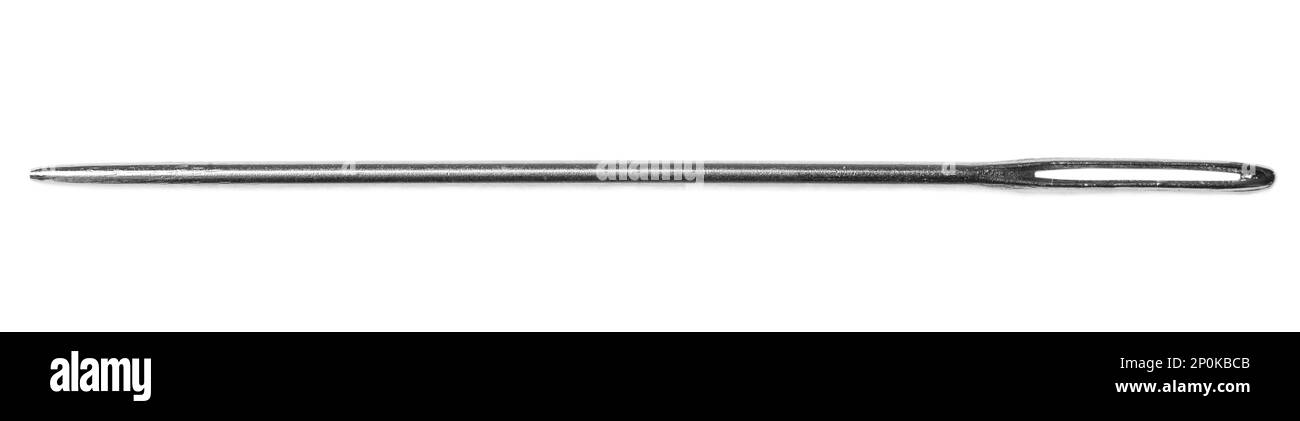 One sewing needle isolated on white, top view Stock Photo - Alamy