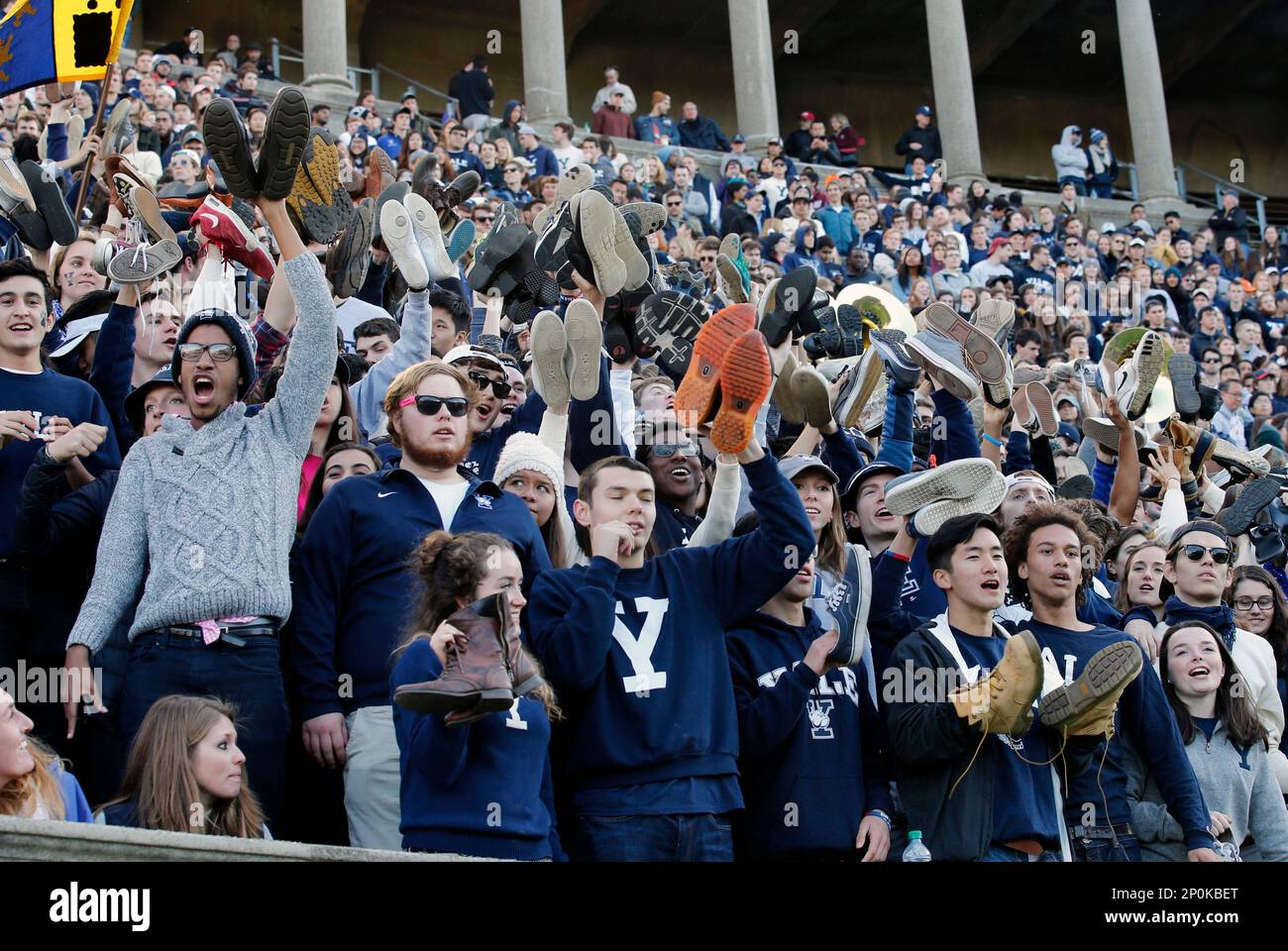 BOSTON, MA - NOVEMBER 19: Yale fans display their shoes during the ...