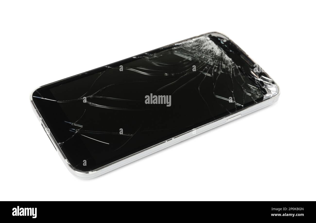 Smartphone with cracked screen isolated on white. Device repair Stock ...