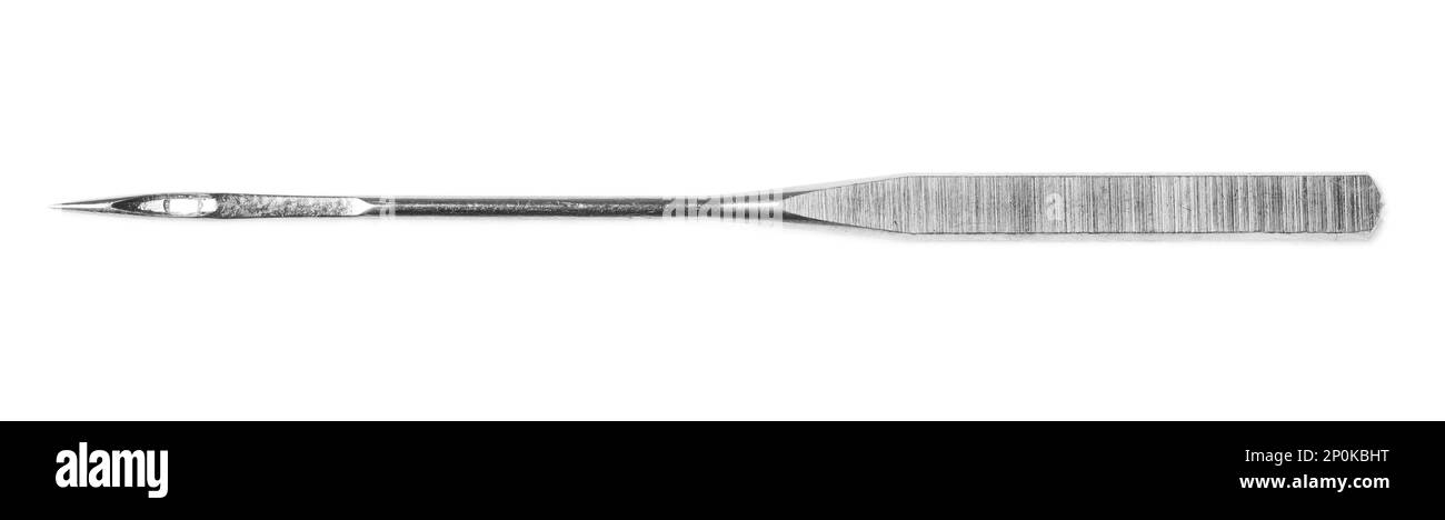 One sewing needle isolated on white, top view Stock Photo - Alamy