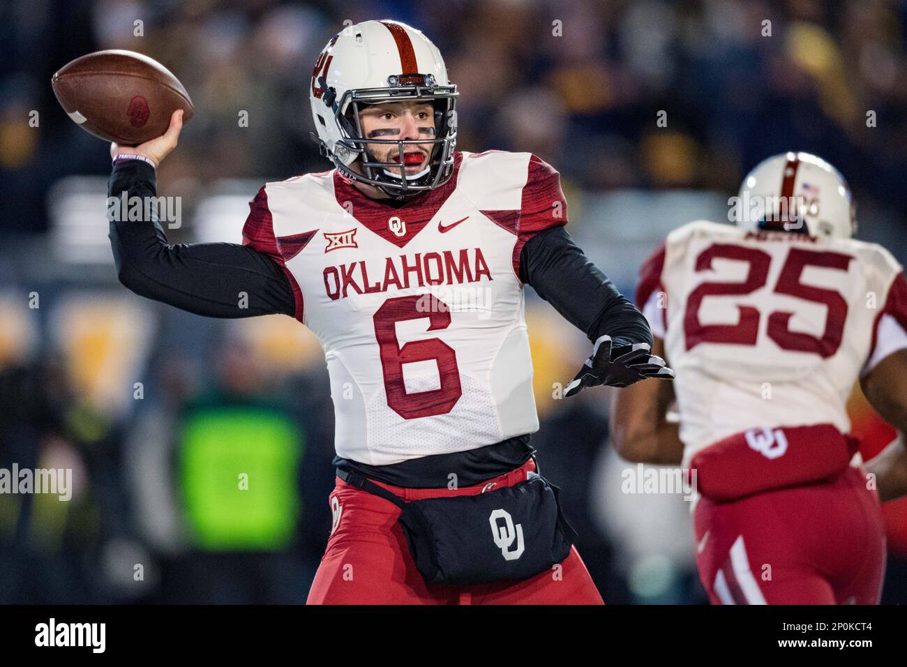 Oklahoma quarterback Baker Mayfield (6) during the NCAA college football game between the ...