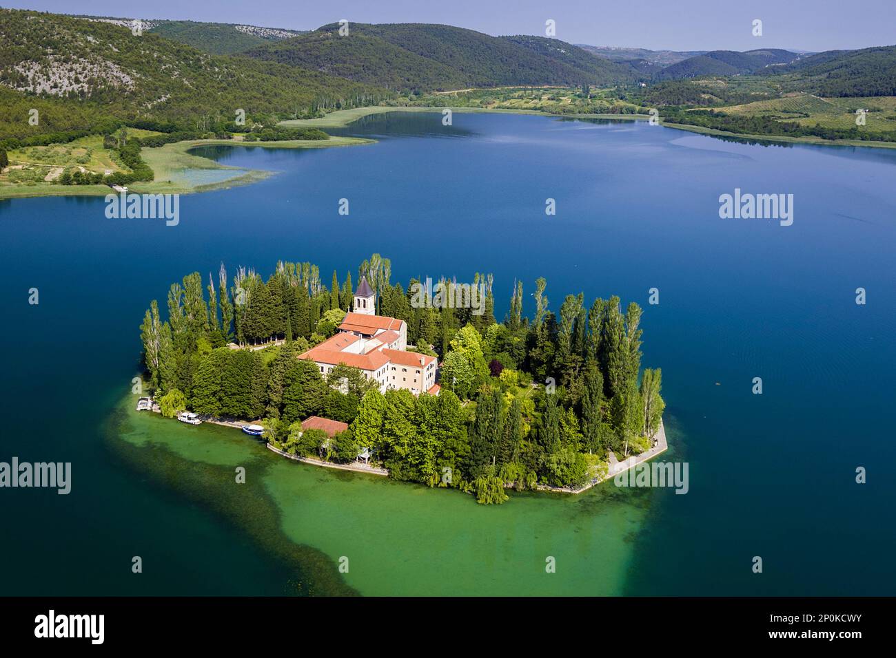 Aerial view of Visovac Island with the monastery on Krka, Croatia Stock ...
