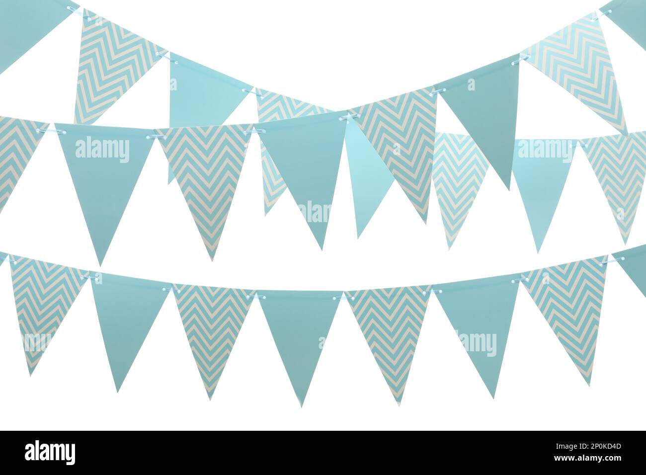 Rows of triangular bunting flags on white background. Festive decor ...