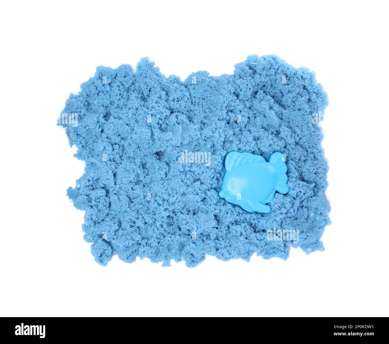 Blue kinetic sand and toy on white background, top view Stock Photo - Alamy