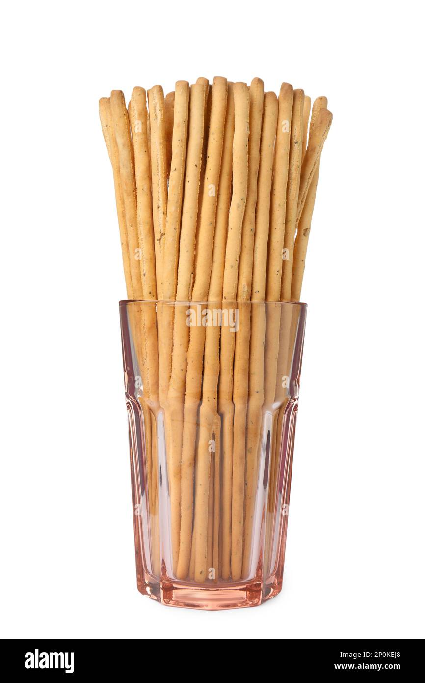 Delicious grissini sticks in glass on white background Stock Photo - Alamy