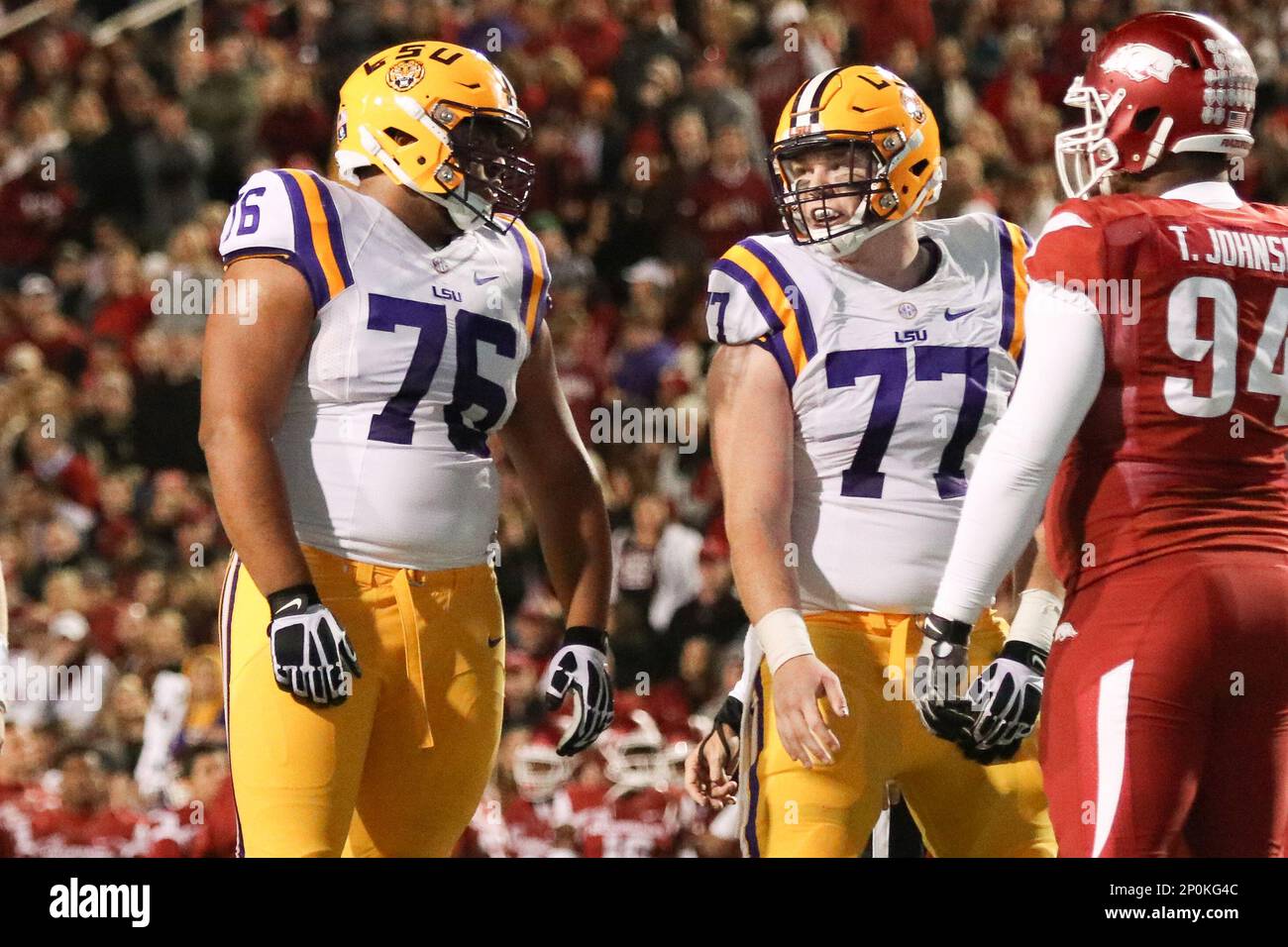 FAYETTEVILLE, AR - NOVEMBER 12: LSU Tigers guard Josh Boutte (76) and ...