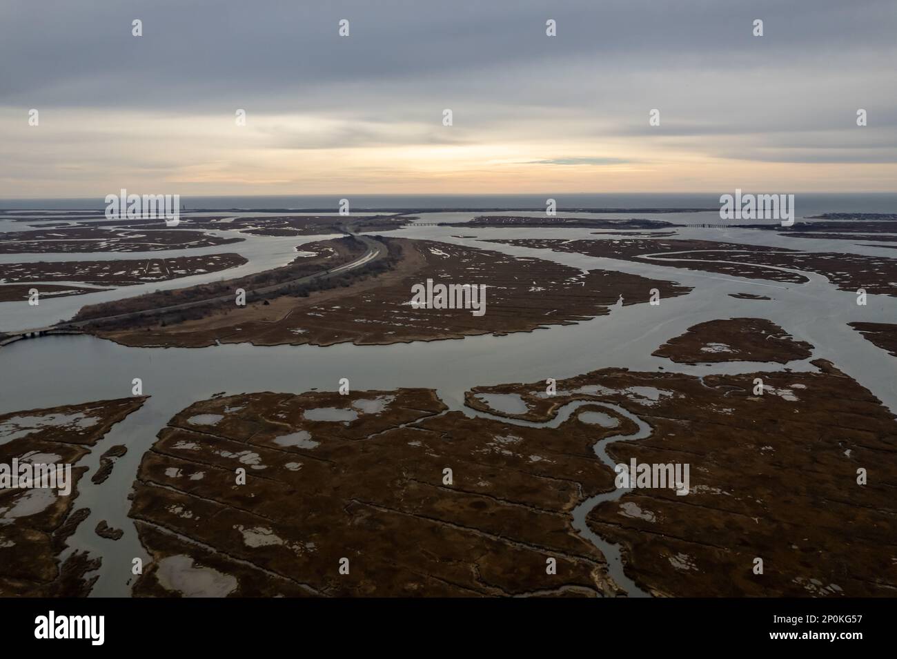 An aerial top view of saltwater marsh in Freeport, New York Stock Photo ...