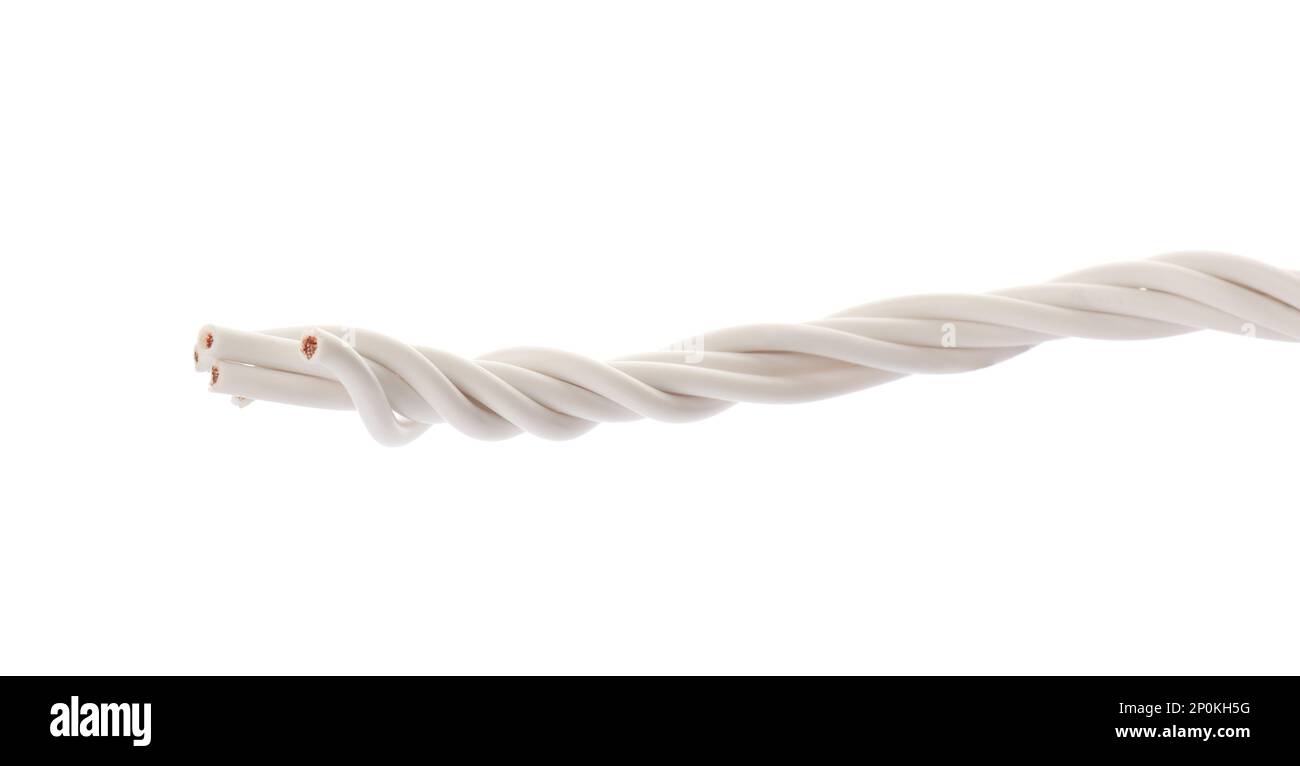 Many twisted electrical wires on white background Stock Photo - Alamy