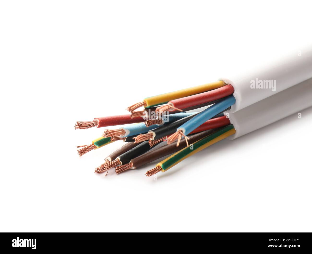 Cables with stripped wires on white background Stock Photo - Alamy