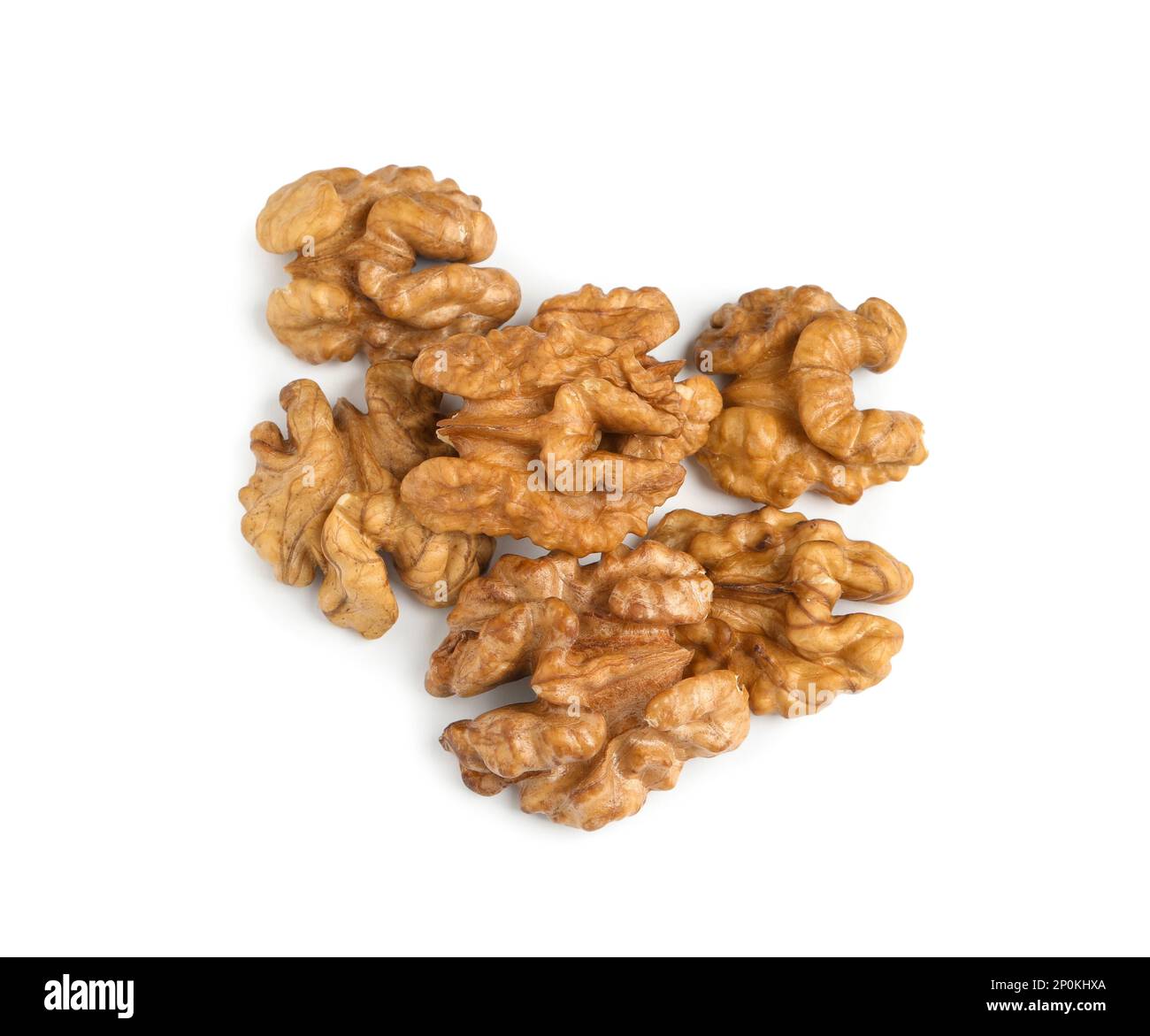 Pile of peeled walnuts on white background, top view Stock Photo - Alamy