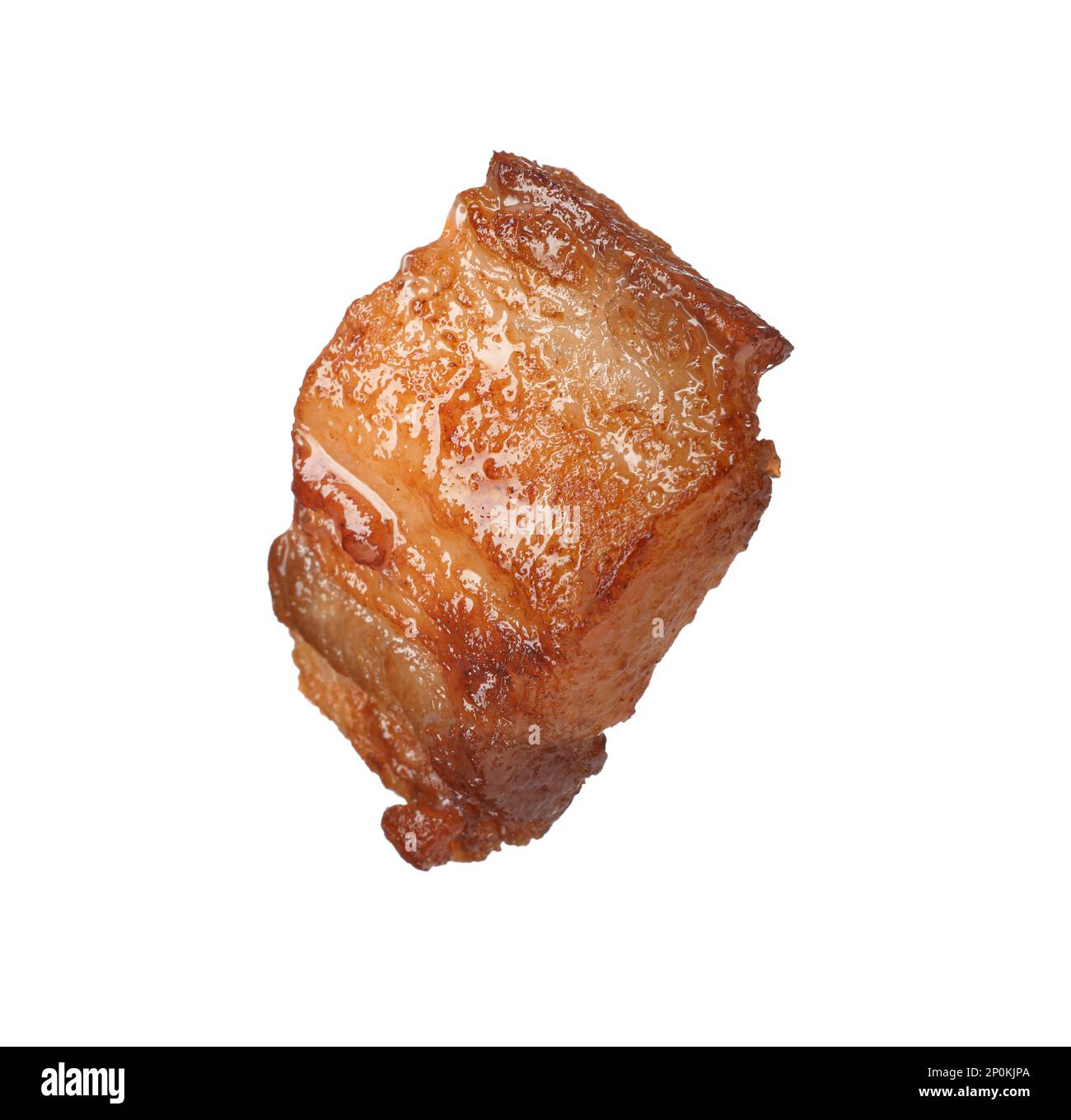 Tasty fried crackling isolated on white. Cooked pork lard Stock Photo ...