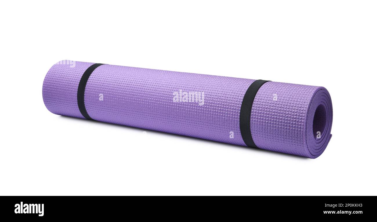Rolled violet camping mat isolated on white Stock Photo - Alamy