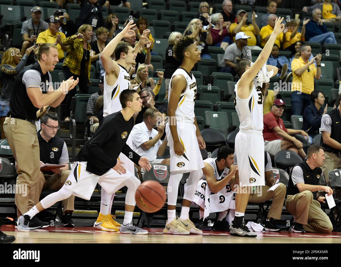 ORLANDO, FL - NOVEMBER 17: The Missouri bench cheer on their team ...
