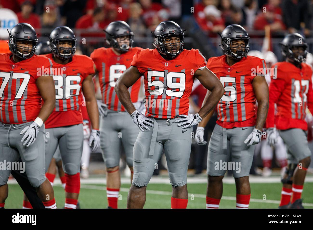 COLUMBUS, OH - NOVEMBER 05: Ohio State Buckeyes defensive lineman Tyquan Lewis (#59) and ...