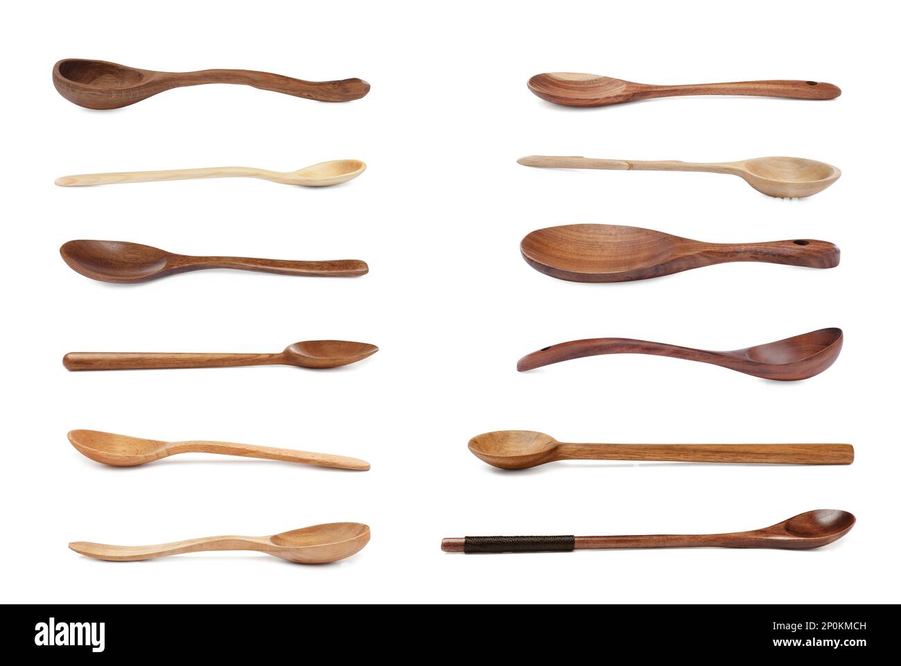 Wooden spoons on white background, collage. Cooking utensil Stock Photo ...