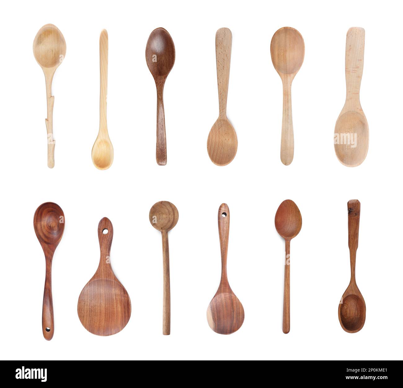 Wooden spoons on white background, collage. Cooking utensil Stock Photo ...