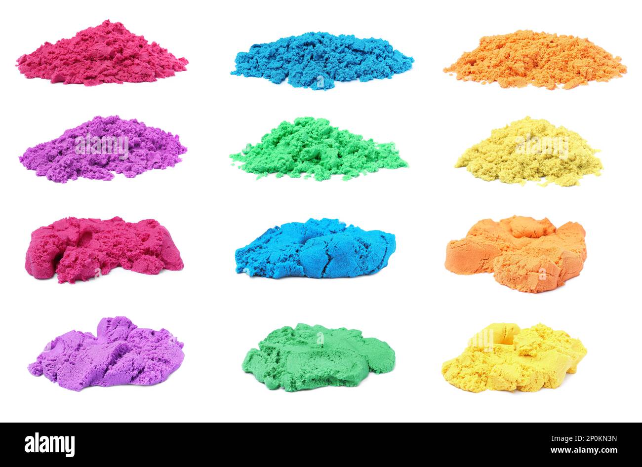 Set with piles of colorful kinetic sand on white background Stock Photo ...