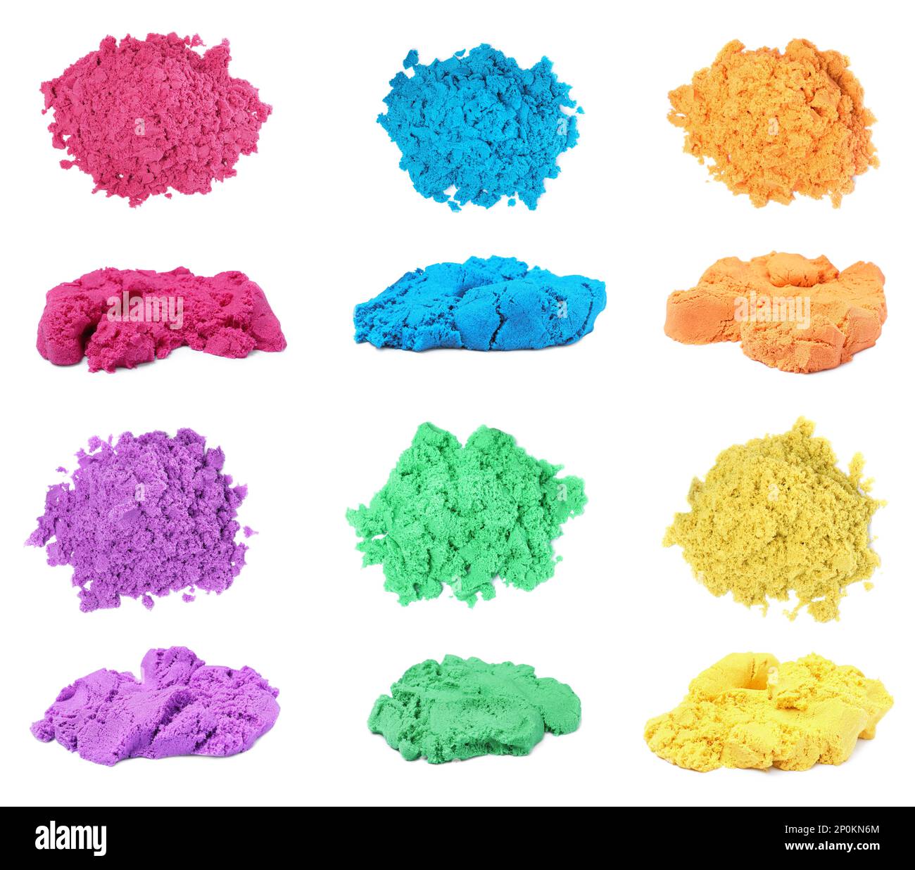 Set with piles of colorful kinetic sand on white background Stock Photo ...