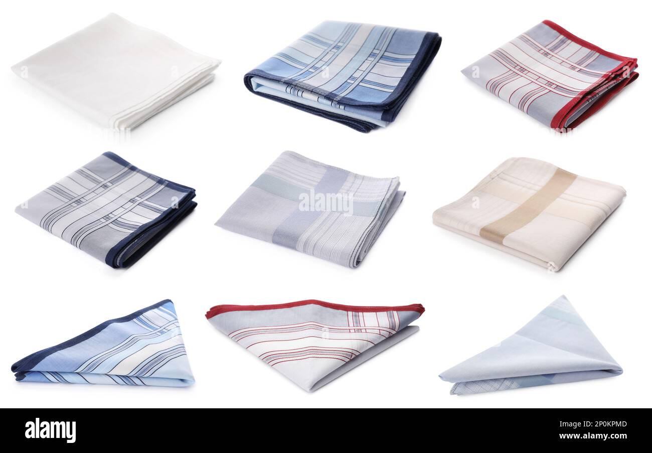 Set with different handkerchiefs on white background Stock Photo - Alamy