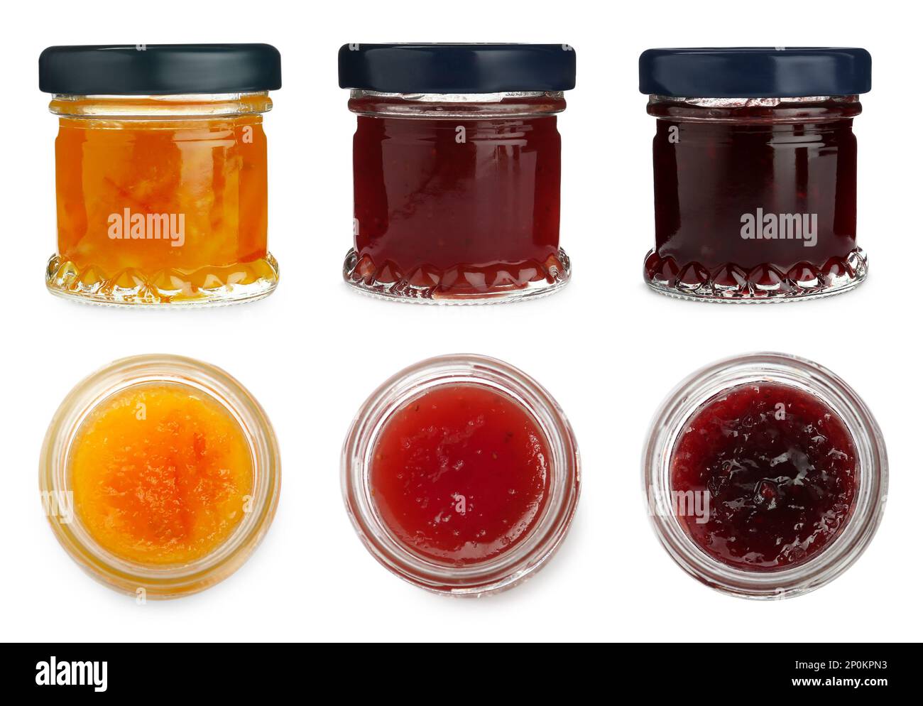 Set with jars of different tasty jam on white background Stock Photo ...