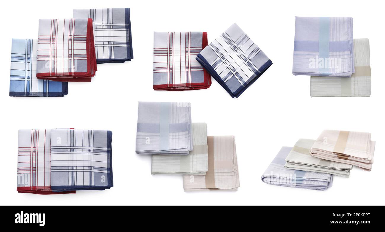 Set with different handkerchiefs on white background Stock Photo - Alamy