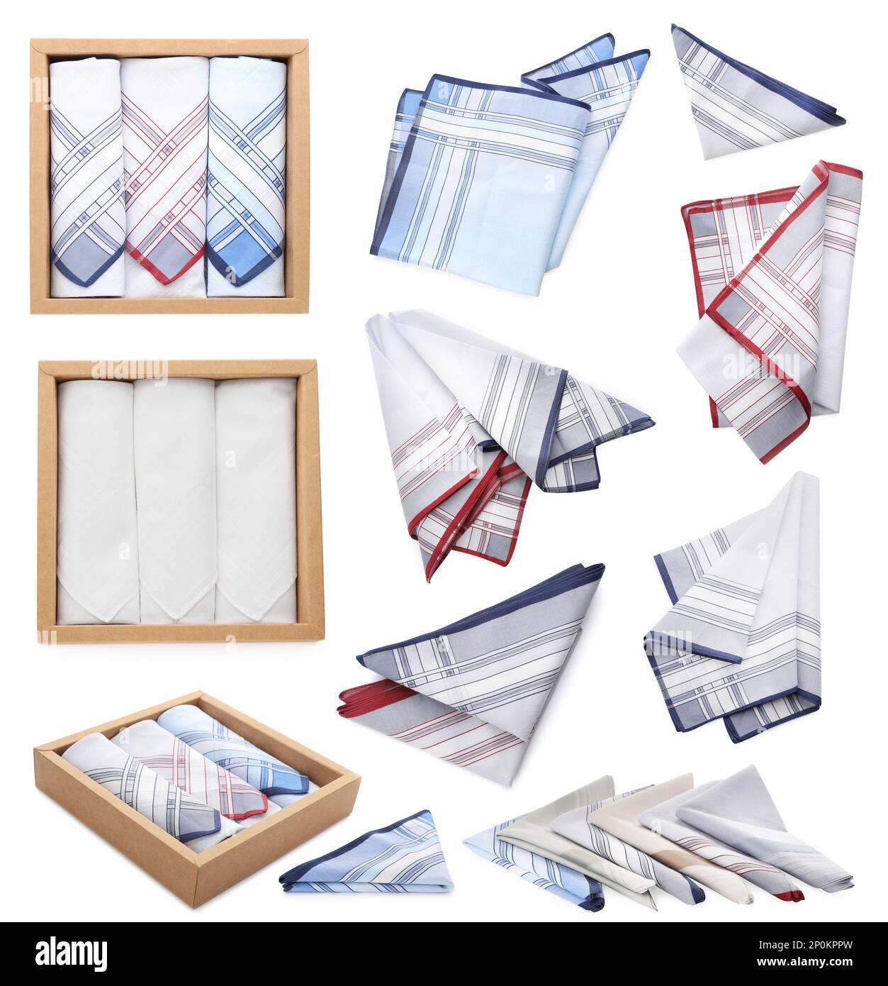 Set with different handkerchiefs on white background Stock Photo - Alamy
