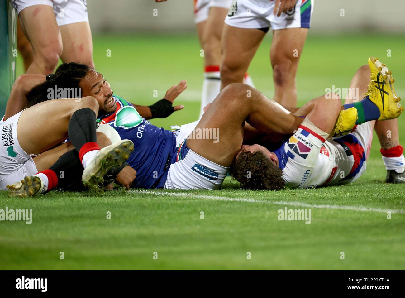 Warriors Bunty Afoa scores a try during the NRL Round 1 match between ...