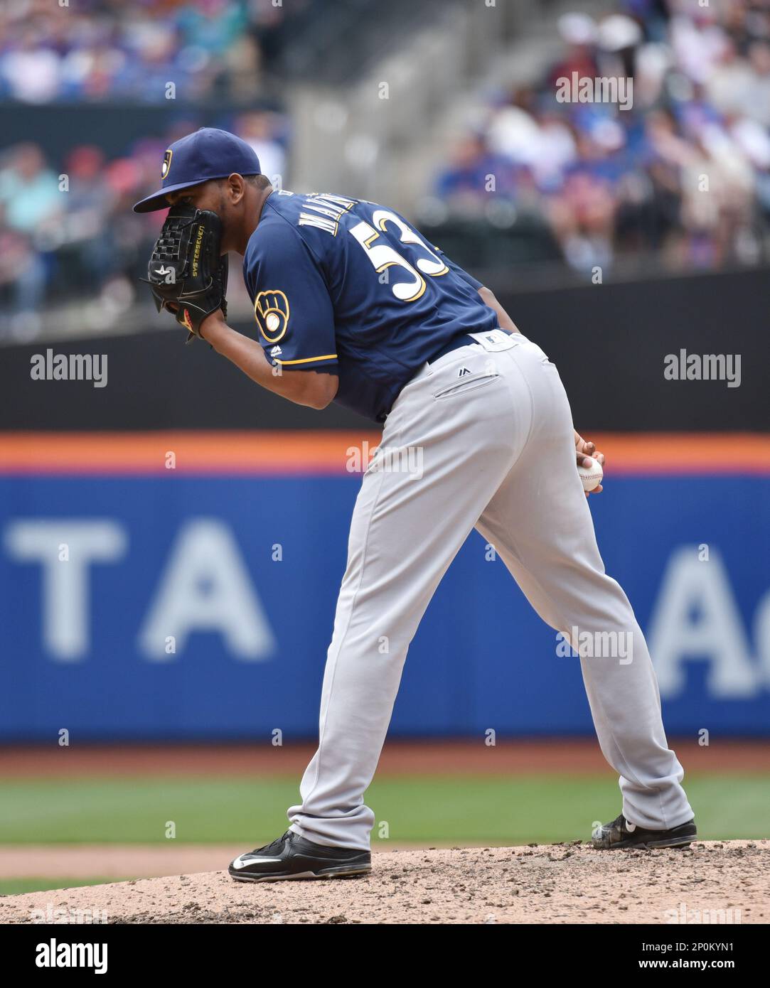 Milwaukee Brewers pitcher Jhan Marinez (53) during game against the New ...
