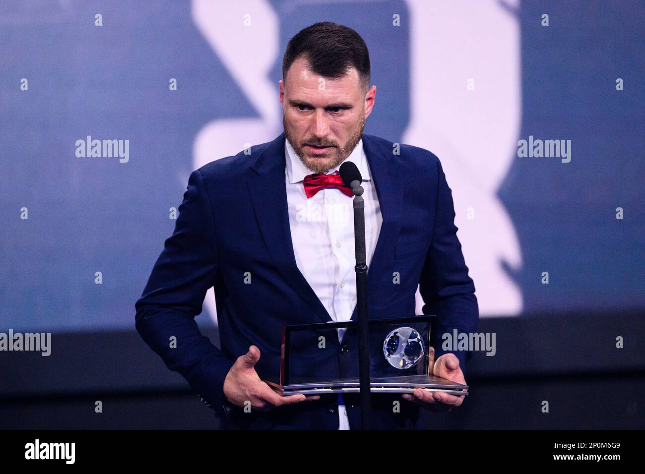 Paris, France - February 27: The FIFA Puskás Award Marcin Oleksy (Poland/Warta Pozna?) poses ...