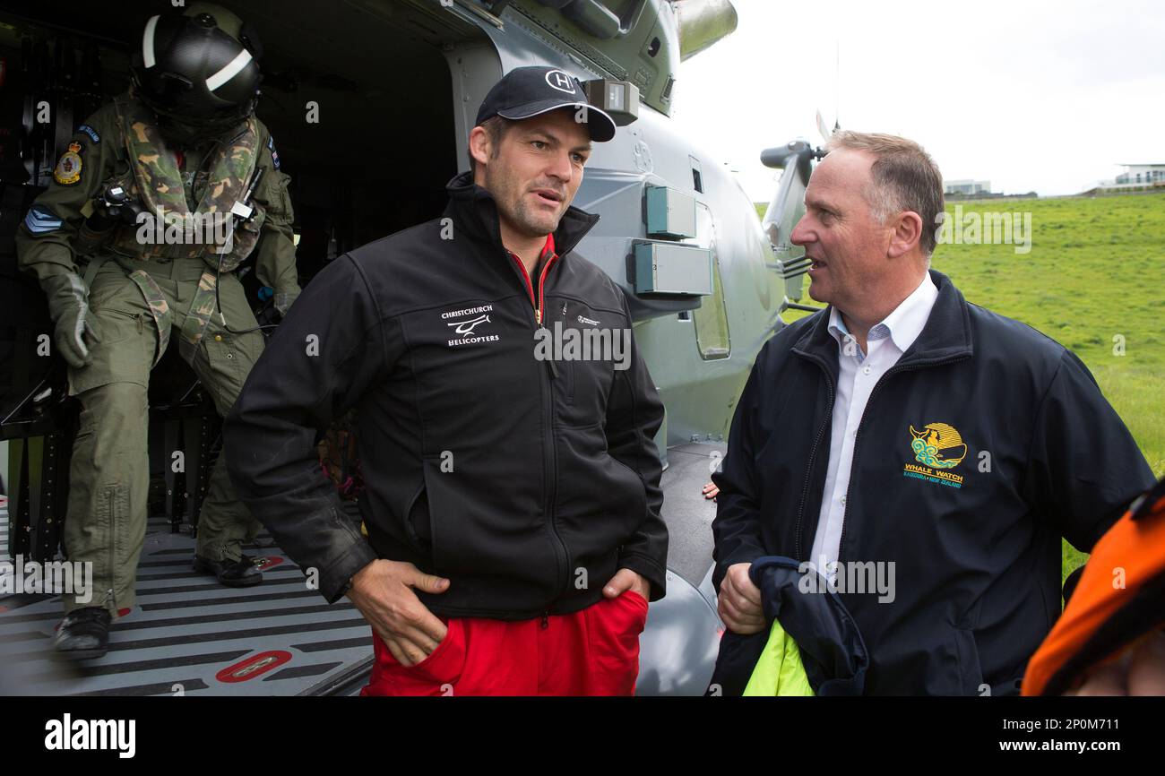 New Zealand Prime Minister John Key, right, talks with former All ...