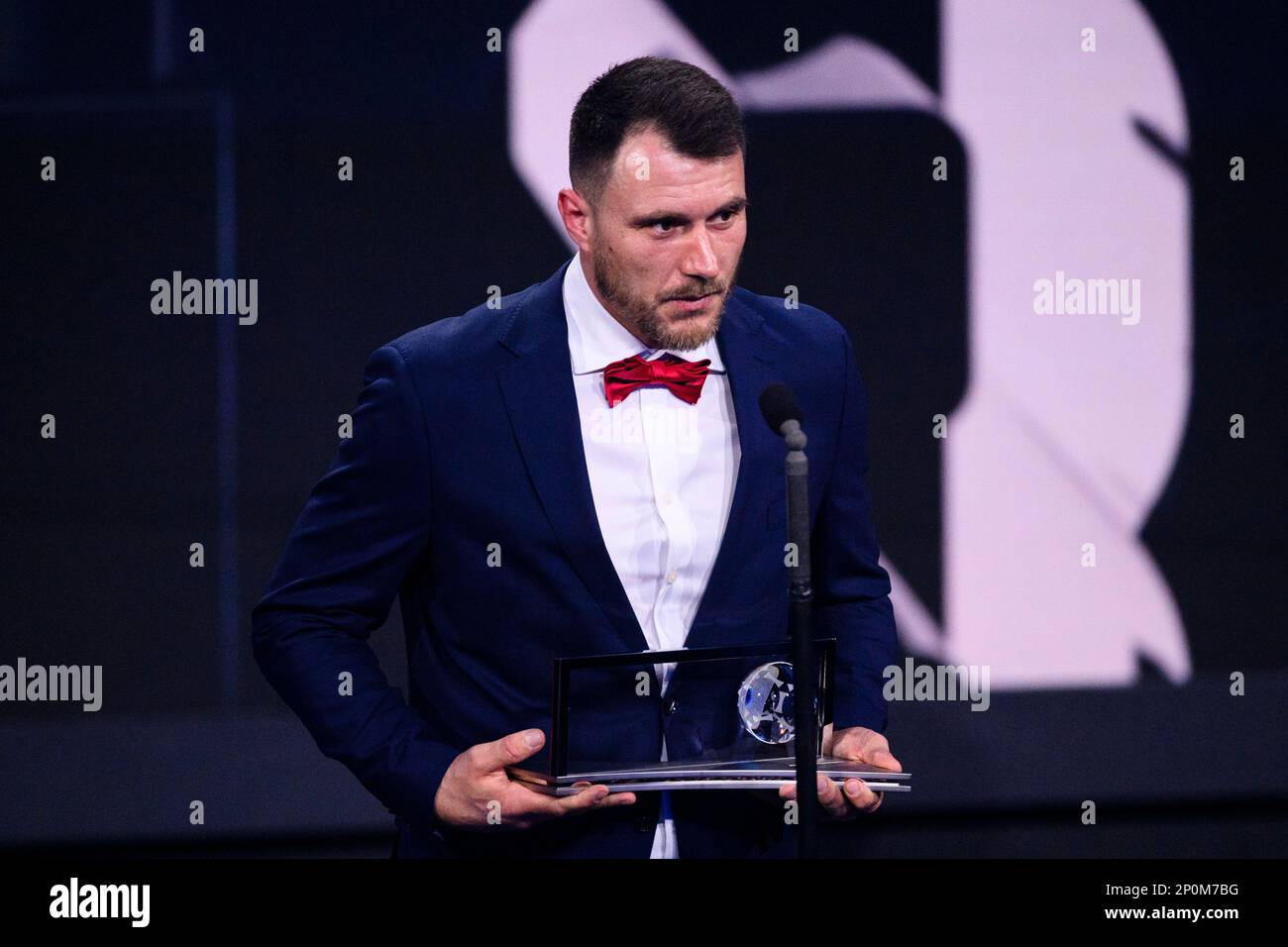 Paris, France - February 27: The FIFA Puskás Award Marcin Oleksy (Poland/Warta Pozna?) poses ...