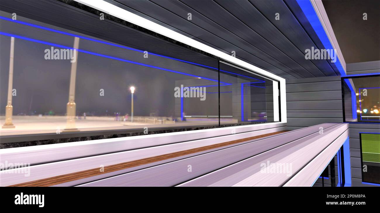 Nice balcony with large mirrored glass sliding doors reflecting night ...