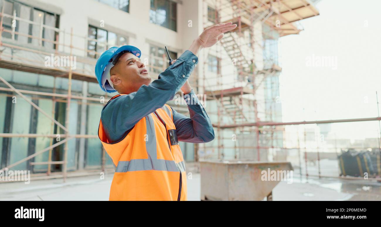 Construction worker, radio communication and building contractor with ...