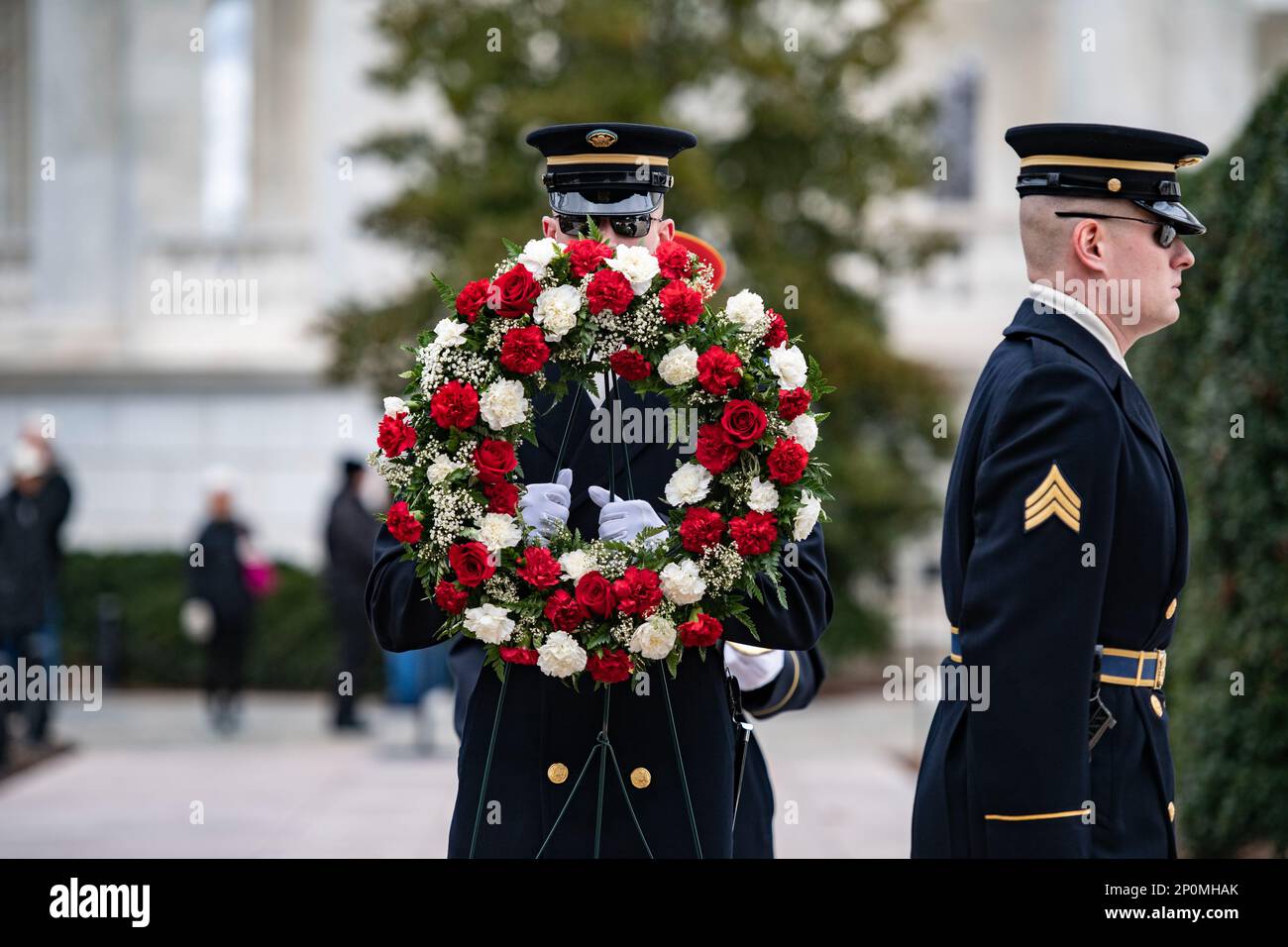 Tomb guards from the 3d U.S. Infantry Regiment (The Old Guard) support ...