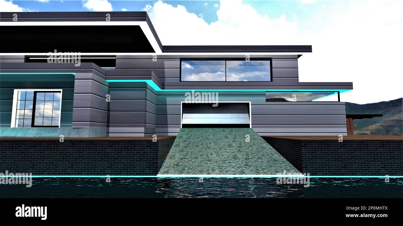 The boat ramp garage with aluminum opening gate ob the lake bank ...