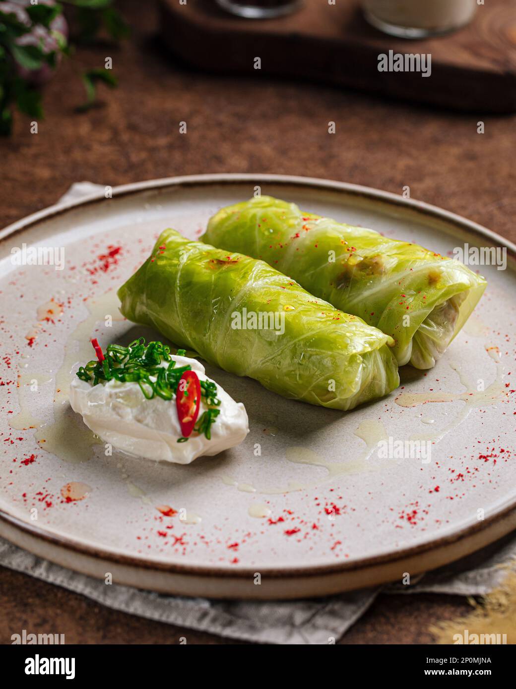 Portion of russian stuffed cabbage leaves golubtsy Stock Photo - Alamy