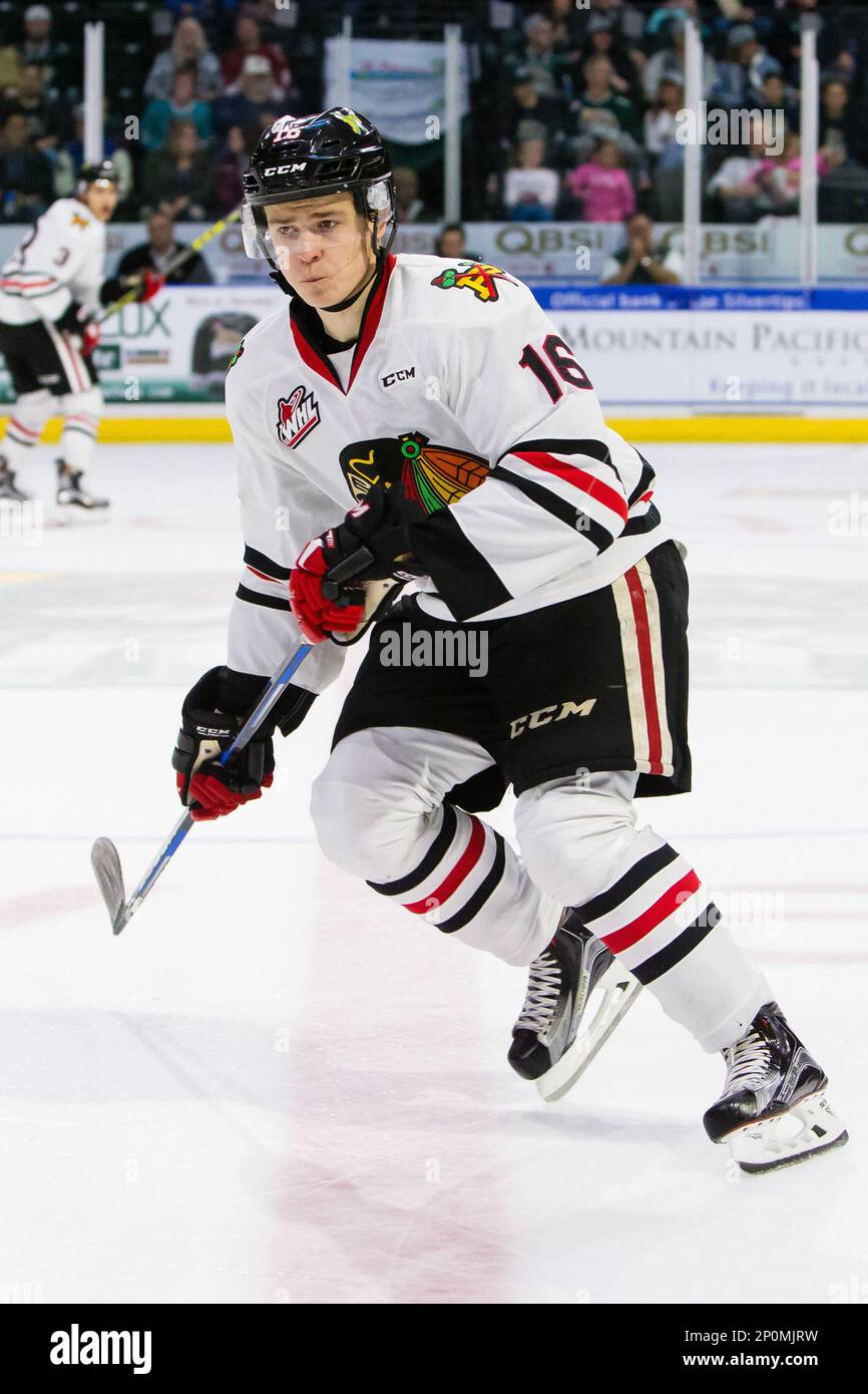 Portland Winterhawks defenseman Henri Jokiharju (16) looks to make a ...