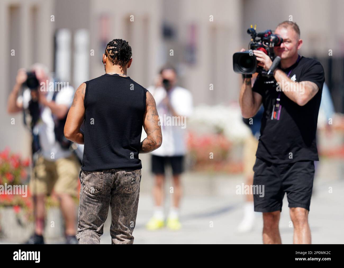 Mercedes' Lewis Hamilton (left) during practice day of the Bahrain ...
